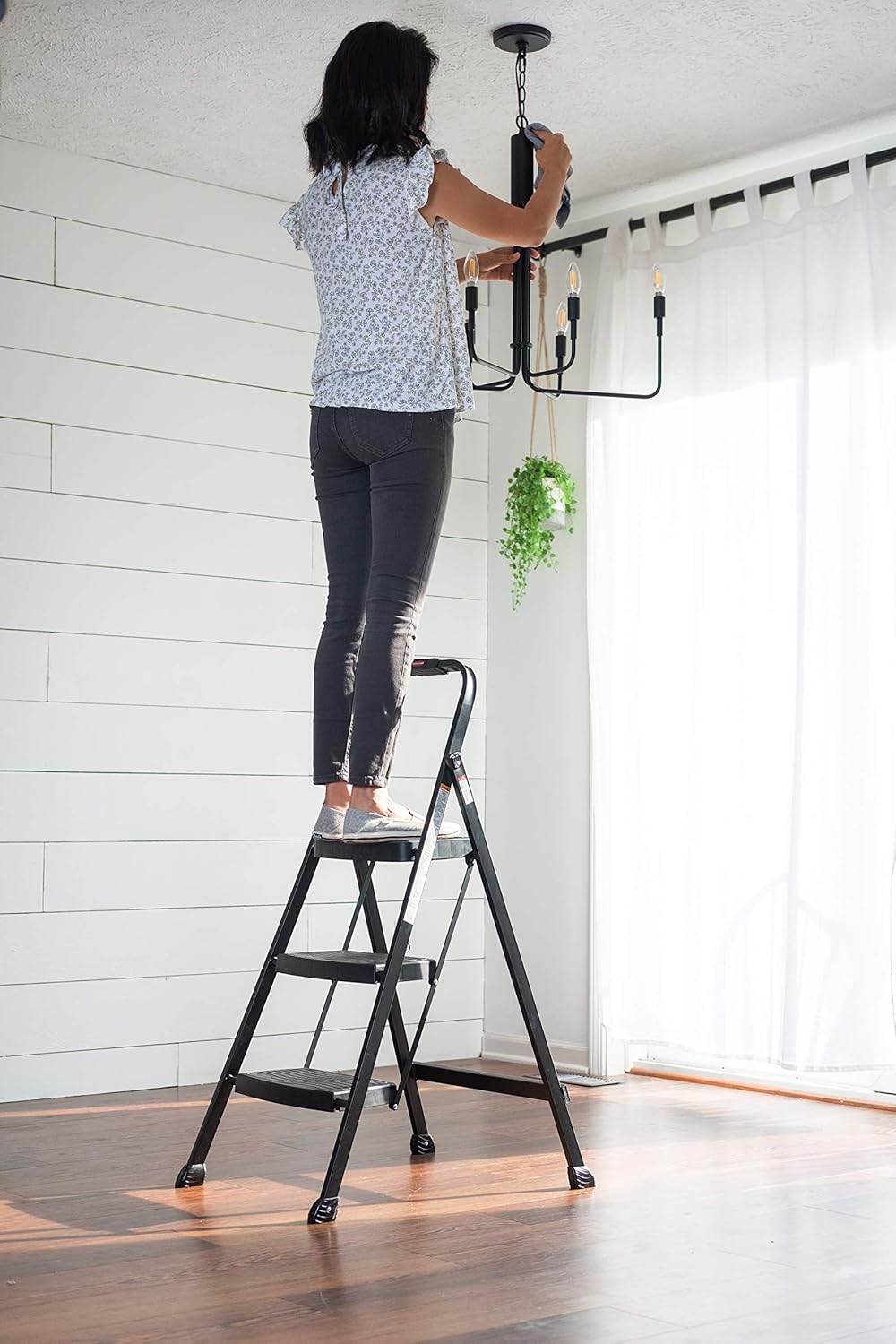 Rubbermaid 3-Step Steel Ladder,Folding Step Stool with Hand Grip and ...
