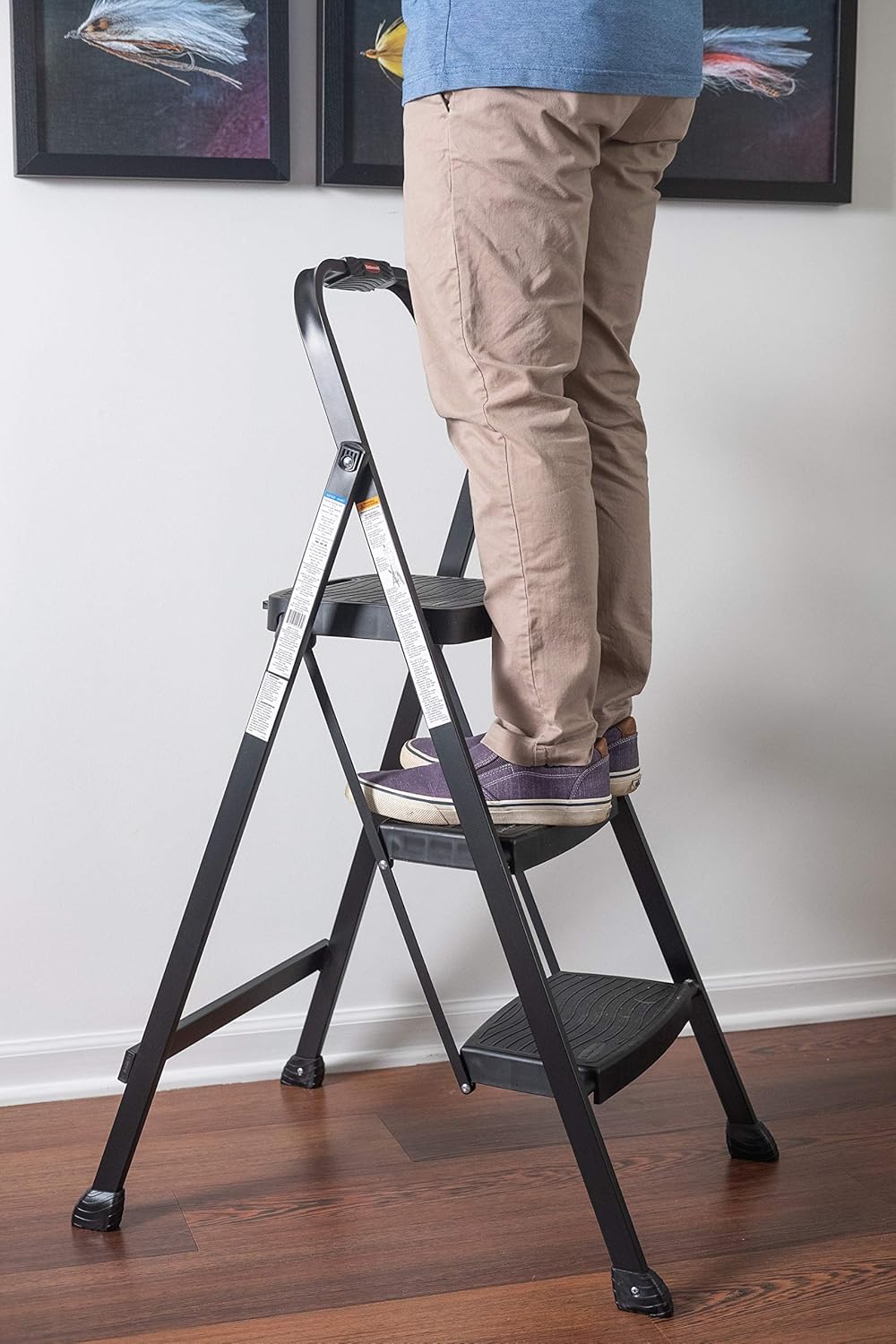 Rubbermaid 3-Step Steel Ladder,Folding Step Stool with Hand Grip and ...
