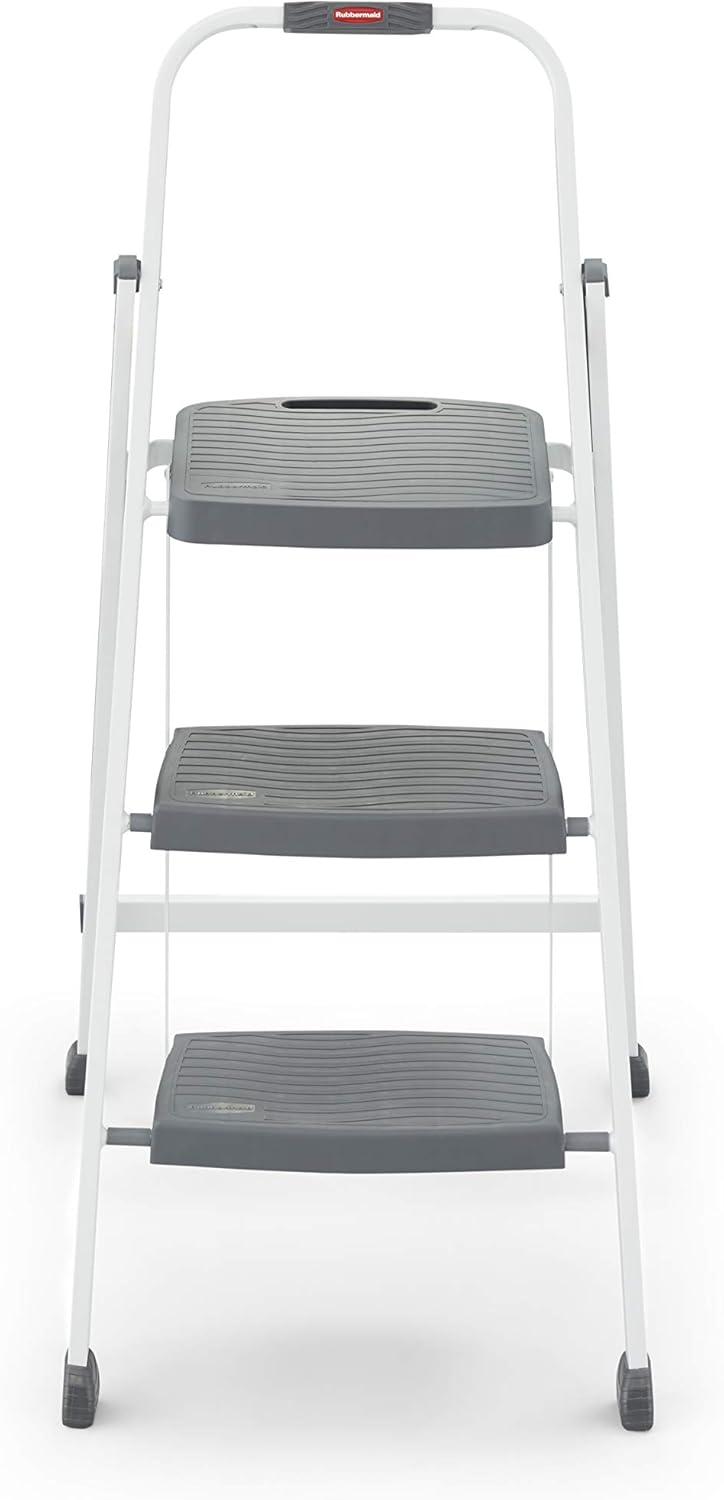 Rubbermaid 3-Step Steel Ladder,Folding Step Stool with Hand Grip and ...
