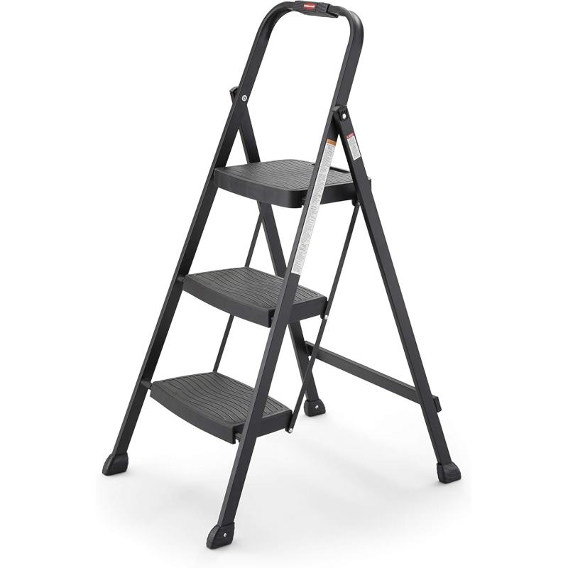 Rubbermaid 3-Step Steel Ladder,Folding Step Stool with Hand Grip and ...