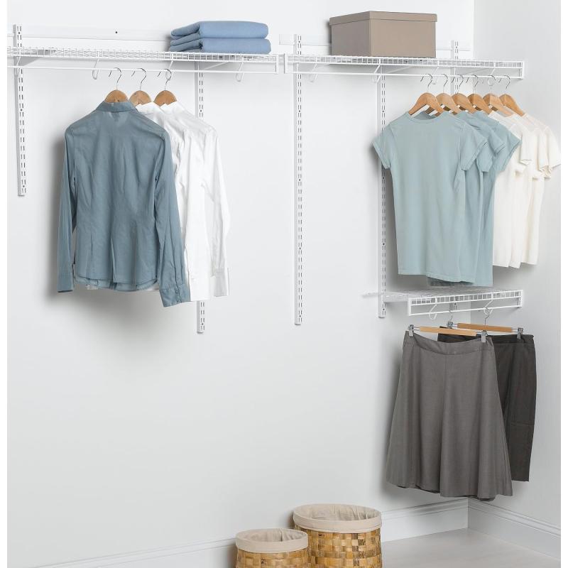 Rubbermaid FastTrack Multi-Purpose Closet Shelving Kit, White, Adjustable, Pantry Storage ...