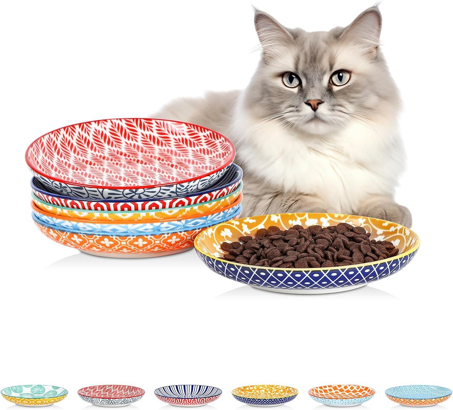Selamica Ceramic Cat Bowls, 6 Inch Wide Shallow Cat Food Bowl for ...