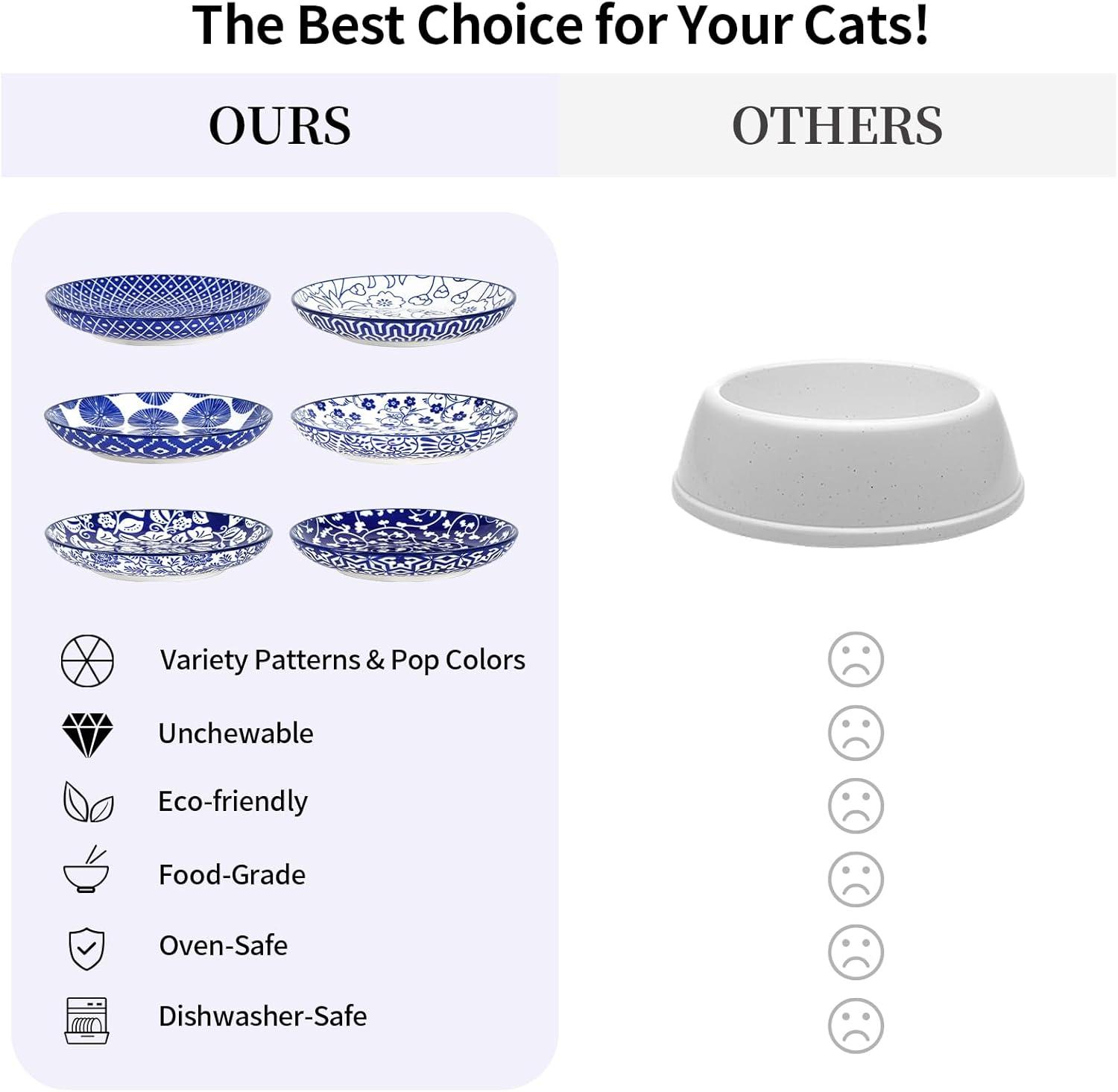 Selamica Ceramic Cat Bowls, 6 Inch Wide Shallow Cat Food Bowl for ...