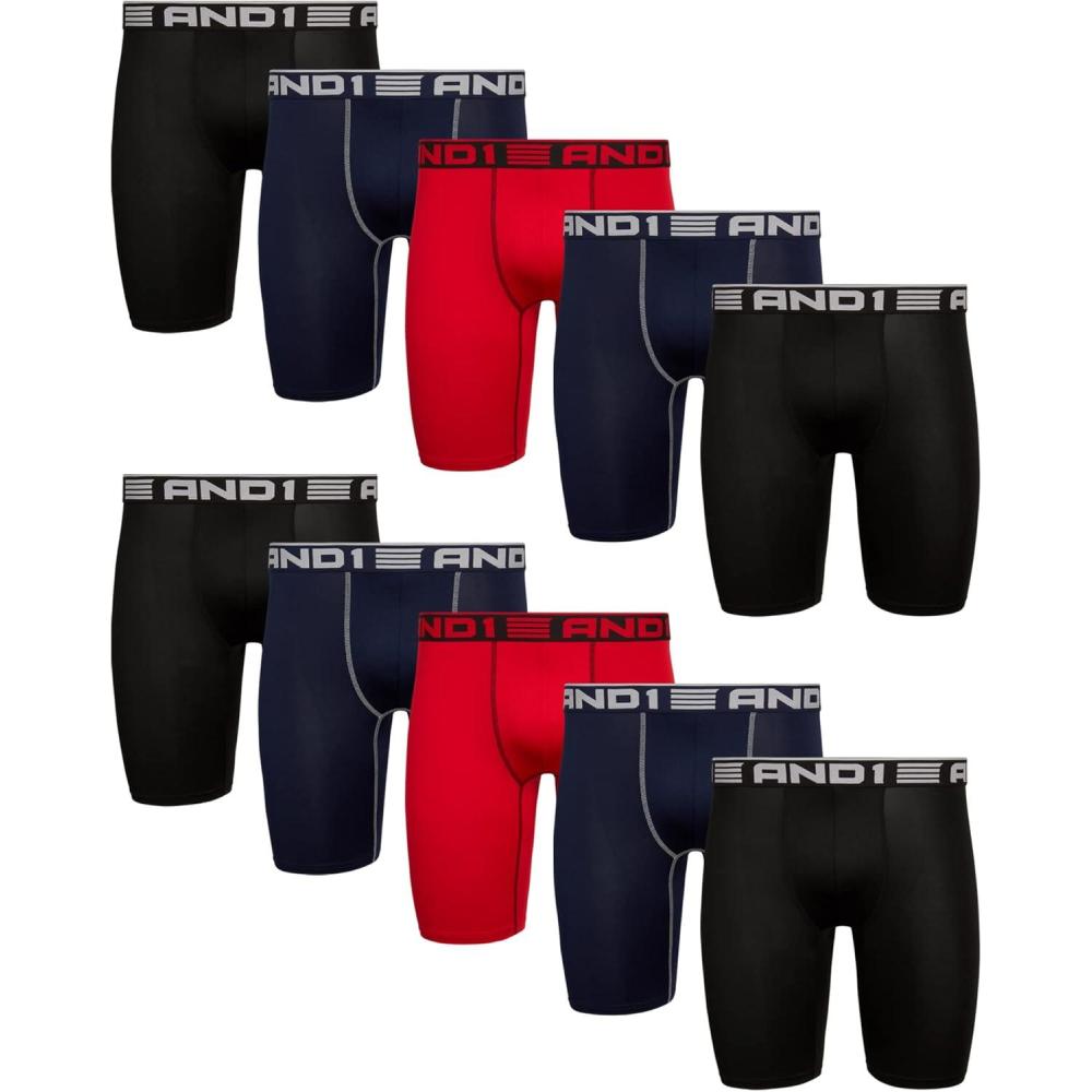 AND1 Men’s Underwear Boxer Briefs – 10 Pack Performance Long Leg ...